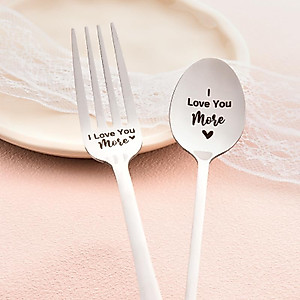I Love You More Spoon Fork for Him Her Couple Gifts for Boyfriend Girlfriend Anniversary Birthday Gifts for Wife Husband Dinner Dessert Forks Christmas Xmas Gifts for Mom Dad Ice Cream Spoons