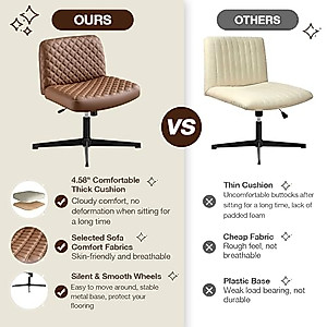 Criss Cross Chair Armless PU Leather Office Desk Chair,Cross Legged Home Office Chair No Wheels,120° Rocking Ergonomic PC Chair,Thicken Padded Swivel Vanity Chair for Women, Girls,Accent Chair