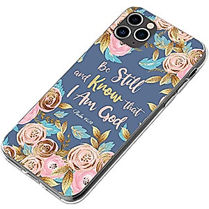Melyaxu Bible Quote Case for iPhone 12 / iPhone 12 Pro, Be Still and Know That I am God - Psalm 46:10 Phone Case, Watercolor Floral Soft TPU Slim Bumper Girls Protective Cover Design