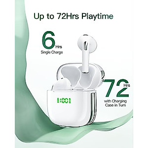 Ear buds 72Hrs Playback Bluetooth Headphones Wireless Earbuds with Dual LED Power Display Charging Case Earphones IPX7 Waterproof Stereo Sound in-Ear Earbud with Mic for Phone Laptop TV Sport White