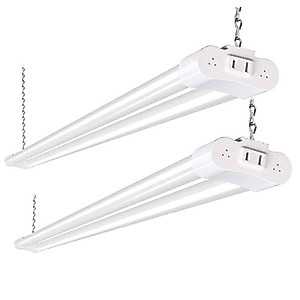 Hykolity 2 Pack 4FT Linkable LED Shop Light for Garage, 4400lm, 4FT 42W Utility Light Fixture, 5000K Daylight LED Workbench Light with Plug, Hanging or Surface Mount, White - ETL