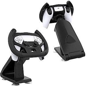 Steering Wheel for PS5, Joso Driving Game Steering Wheel Racing Controller Set Stand Bracket Holder for Sony Playstation 5 Controller with 4 Table Suction Cup Mount