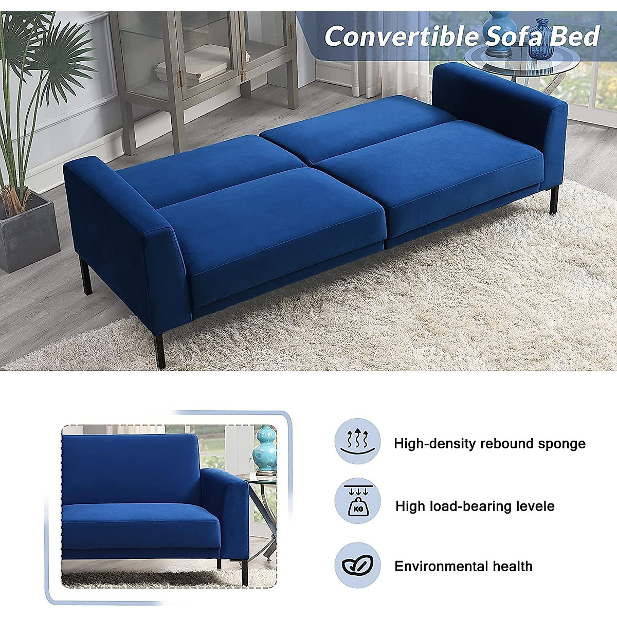 STP-Y Velvet Convertible Upholstered Convertible Folding Futon Couch Sofa Bed, Foldable Loveseat, Loveseats Furniture for Compact Small Space, Dorm, Living Room Apartment, Office