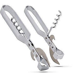 Manual Can Opener with Corkscrew and Bottle Opener Perfect for Camping, Traveling and Everyday Use(Pack Of 2) - By RamPro