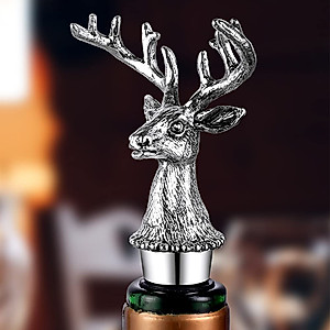 Wine Bottle Stopper Airtight Seal-Decorative Deer Stainless Steel Antlers Animal Elk Black Bottle Topper for Wine &Beverage Plug