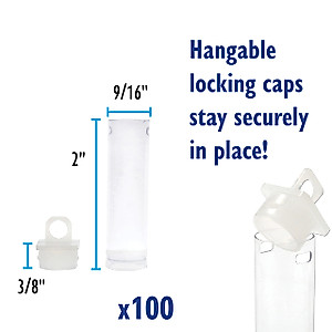 The Beadsmith Clear Plastic Tubes - 2-Inch-Long Round Tubes, 9/16 Inches in Diameter - Hanging Caps - Use for Beads, Bath Salts, Wedding & Party Favors, Home or Office Storage - Bag of 100