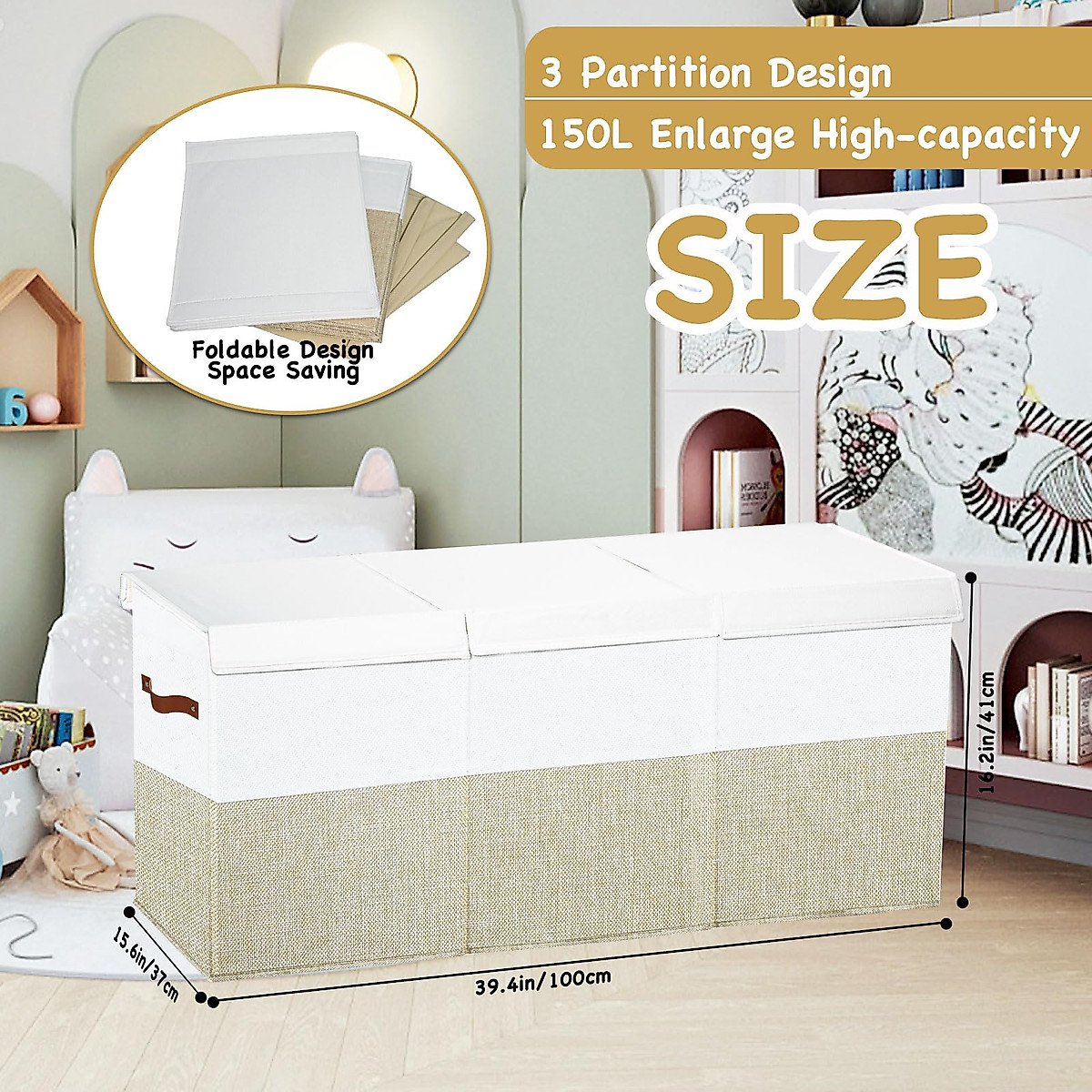 storasier Large Toy Box Chest,Toy Storage Organizer,Storage Bins with Lids,Stuffed Animal Storage,Toy Bins for Kids,Toddlers,Baby,Girls,Nursery,Living Room,playroom(Beige)