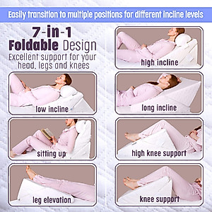 Flexicomfort Bed Wedge Pillow for Sleeping -Adjustable Post Surgery Pillow (7 in 1) -0 Memory Foam -Head Support Cushion -Incline -Leg Elevation -Pregnancy - Washable Cover - Large 24 Inch