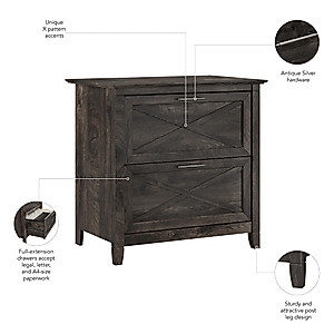 Bush Furniture Key West 2 Drawer Lateral File Cabinet in Dark Gray Hickory | Document Storage for Home Office | Accent Chest with Drawers