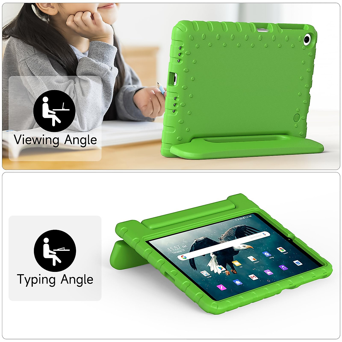 Thoreta Kids Case for LG G Pad 5 10.1 FHD Tablet 2019 Released, Shockproof Lightweight Sturdy Protection Cover with Convertible Handle Stand, Model: LM-T600/LM-T605, Green