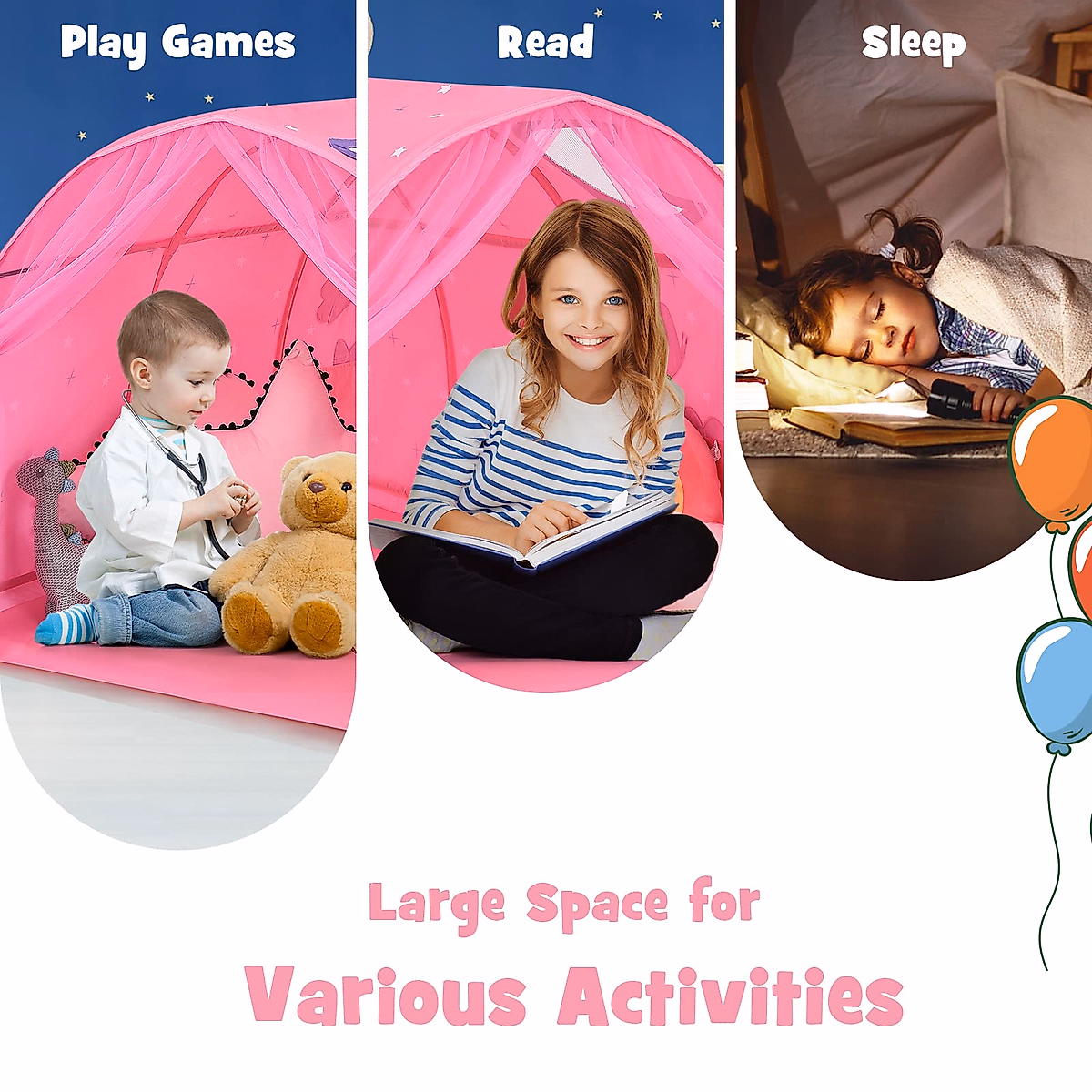 Costzon Kids Dream Bed Tent, Portable Baby Playhouse Privacy Space Twin w/Double Net Curtain, Princess Tent w/Inner Pocket & Carrying Bag, Children Play Tent for Girls (Pink)