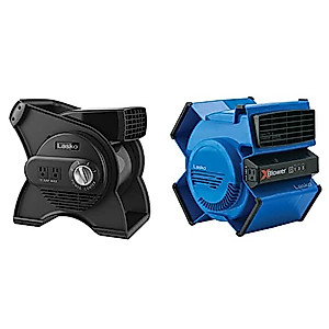 Lasko U12104 High Velocity Pro Pivoting Utility Fan, Black & High Velocity X-Blower Air Mover Utility 3-Speed 6-Position Fan with Electronic Controls, 11x9x12, Blue