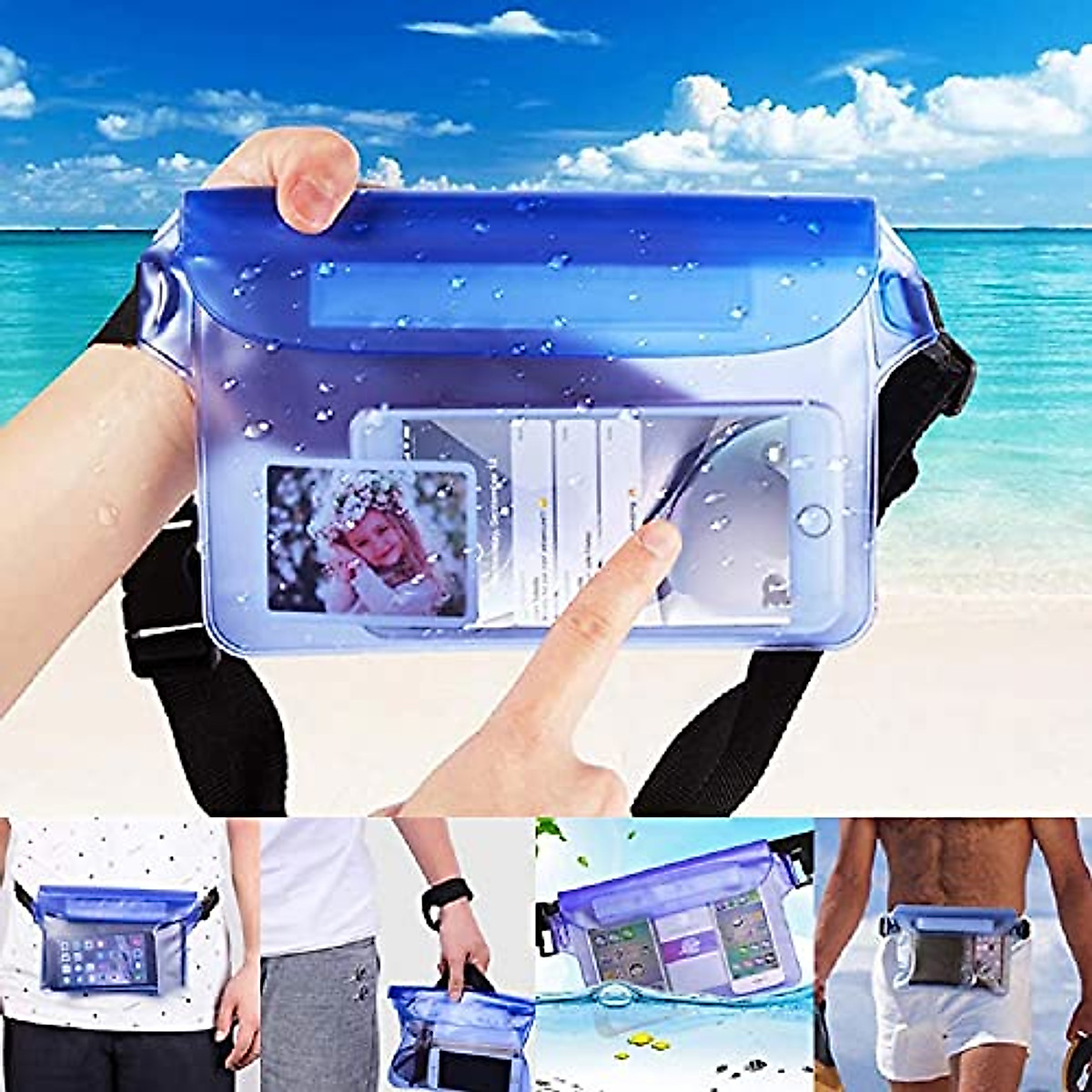 AFXOBO Waterproof Phone Waist Bag, Underwater Activity Waterproof Mobile Phone Pocket with Zippers for Boating Swimming Snorkeling