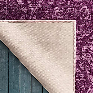 Antep Rugs Alfombras Non-Skid (Non-Slip) 8x10 Rubber Backing Floral Geometric Low Profile Pile Indoor Area Rugs (Purple, 8' x 10'3")