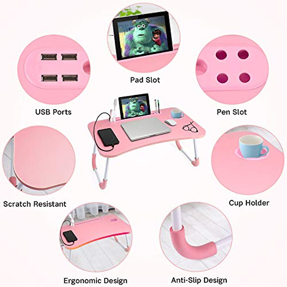 Slendor Laptop Desk Foldable Bed Table Folding Breakfast Tray Portable Lap Standing Desk Notebook Stand Reading Holder for Bed/Couch/Sofa/Floor