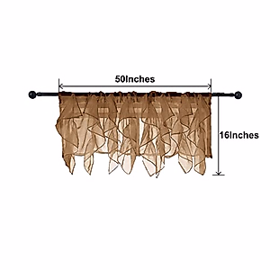 PearAge Ruffled Voile Semi Sheer Curtain Valance, Kitchen Living Room Shabby Chic Ruffle Valance Curtains, Girls Daughters Bedroom Cascade Window Valance Rust Brown 50x16 Inches