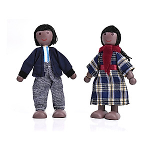 Jzszera Wooden Dollhouse People of 7 Pcs Family Figures with 2 Pets (Dog and Cat) for Girls Toddler Kids Dollhouse Accessories Toy