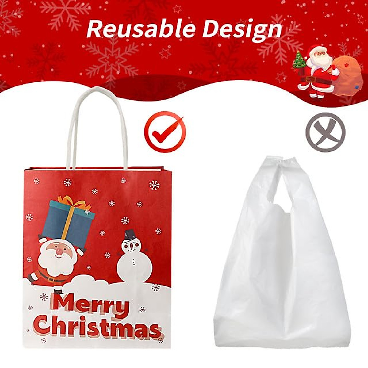 Kidtion Christmas Gift Bags 30 PCS, Durable Christmas Bags with Tissue Paper, 6 Styles Gift Bags Bulk with Handles, Reusable Small Gift Bags Xmas Paper Bags, Party Favors Holiday Gift Bags