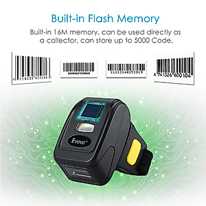 Eyoyo 1D Wireless Ring Barcode Scanner, Compatible with Bluetooth Function & 2.4GHz Wireless & Wired Connection, Portable Wearable Mini Finger Bar Code Reader Work with Windows, Mac OS, Android 4.0+,