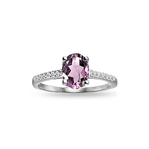 GemStar USA Sterling Silver Purple CZ and White Topaz Oval Crown Ring, Size 5