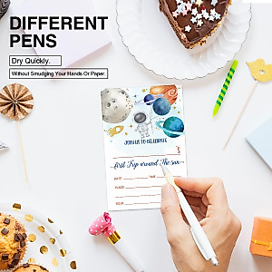 First Trip Around the Sun First Birthday Invitations Supplies Fill-In Set of 20 with Envelopes space Birthday Party Invites Cards, Double Sided