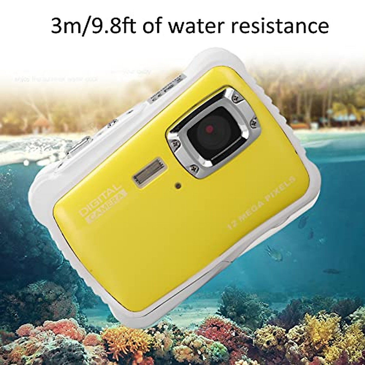 PUSOKEI Children Digital Camera, Waterproof 12 MP HD Digital Kids Camera, 2.0 Inch TFT HD Screen, 8X Digital Zoom, Support 32G Micro Memory Card, for Boys Girls Birthday Gift(Yellow)