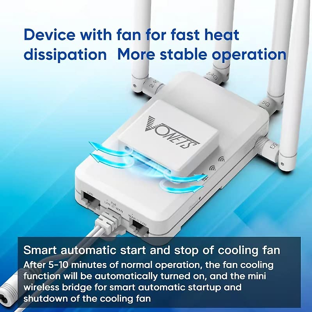 VONETS VAR1200 Industrial Gigabit Dual Band WiFi Bridge/Router 1200Mbps WiFi to Ethernet Adapter with Intelligent Fan, 3 Gigabit Port, POE, DC/USB Powered for Industrial Network Medical Device