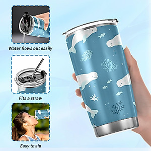 Coral Beluga Whales Fish Tumbler Stainless Steel Insulated Cup Travel Mug for Coffee Double Wall Vacuum Thermos with Straw and Lid 20oz