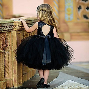 Baby Girl Princess Sequins Tulle Pageant Dress for Cake Smash Birthday Baptism Party Wedding Communion Backless Dance Gown Black 4 Years