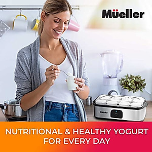 Mueller Yogurt Maker, Greek Yogurt Machine with 8 Glass Jars/Lids, One Touch Display: Perfect for Organic, Sweetened, Flavored, Plain, or Sugar Free Options for Baby, Kids, & Parfaits