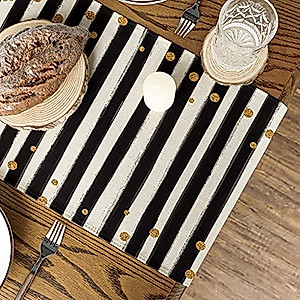 Artoid Mode Black Stripes Apple Back to School Table Runner, First Day of School Student Kids Classroom Dining Table Decoration for Party Decor 13x72 Inch