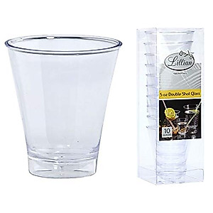 Kingzak Clear Plastic Double Shot Glasses - 5 oz | 10 Drinking Party Cups, Great Disposable Plastic Cups For Party & Home Essentials, Party Supplies, & Kitchen Essentials