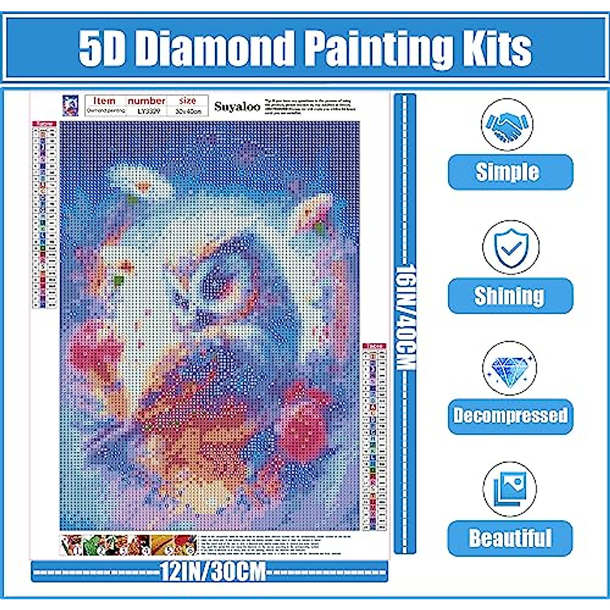Suyaloo Owls Diamond Painting Kits for Adults - 5D Diamond Art Kits for Adults Kids Beginner,DIY Flowers Diamond Painting Round Full Drill Round Rhinestone for Home Wall Decor 11.8X15.7inch