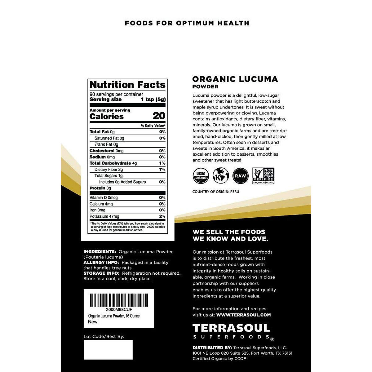 Terrasoul Superfoods Organic Lucuma Powder, 16 Oz - Sugar Substitute