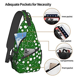 St. Patrick's Day Lucky Shamrock Sling Bag, Multipurpose Green Plaid Crossbody Shoulder Bag Travel Hiking Daypack