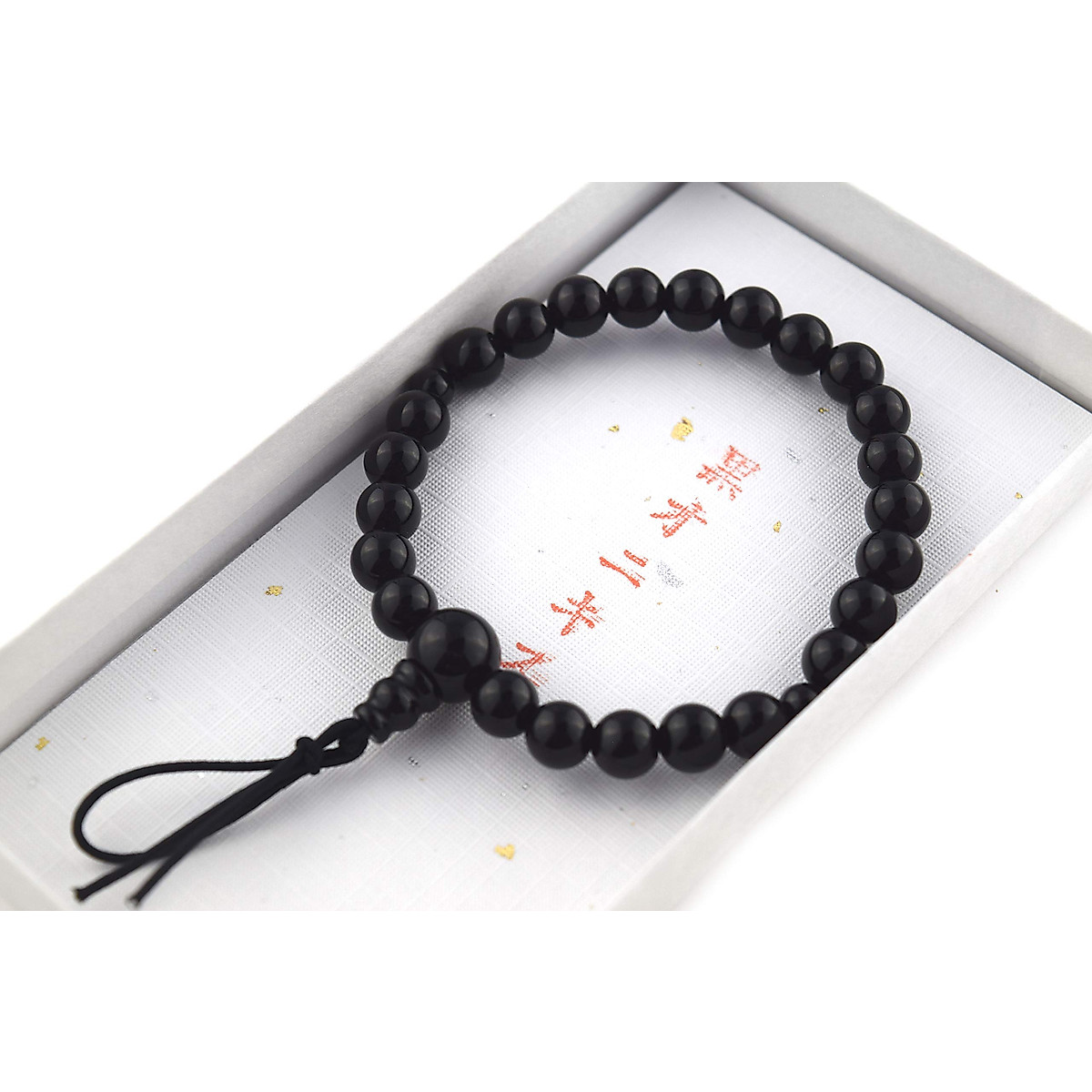 京都あさひ屋 Black Onyx Japanese Juzu Bracelet Rosary Prayer beads Handmade in Kyoto UDA54