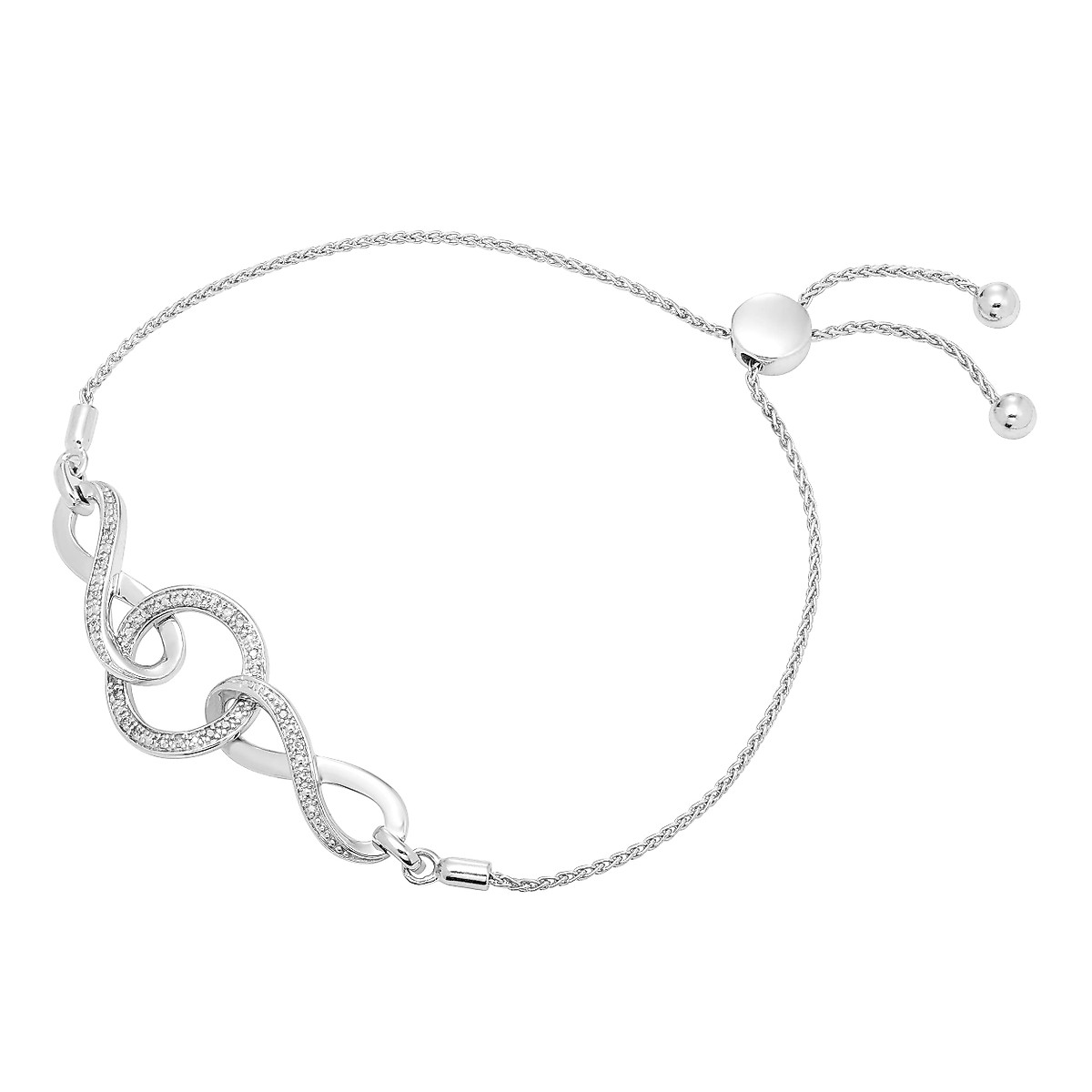 .925 Sterling Silver 1/10 Cttw Diamond Infinity Bolo Bracelet (G-H Color, I2-I3 Clarity) - 8-3/4"