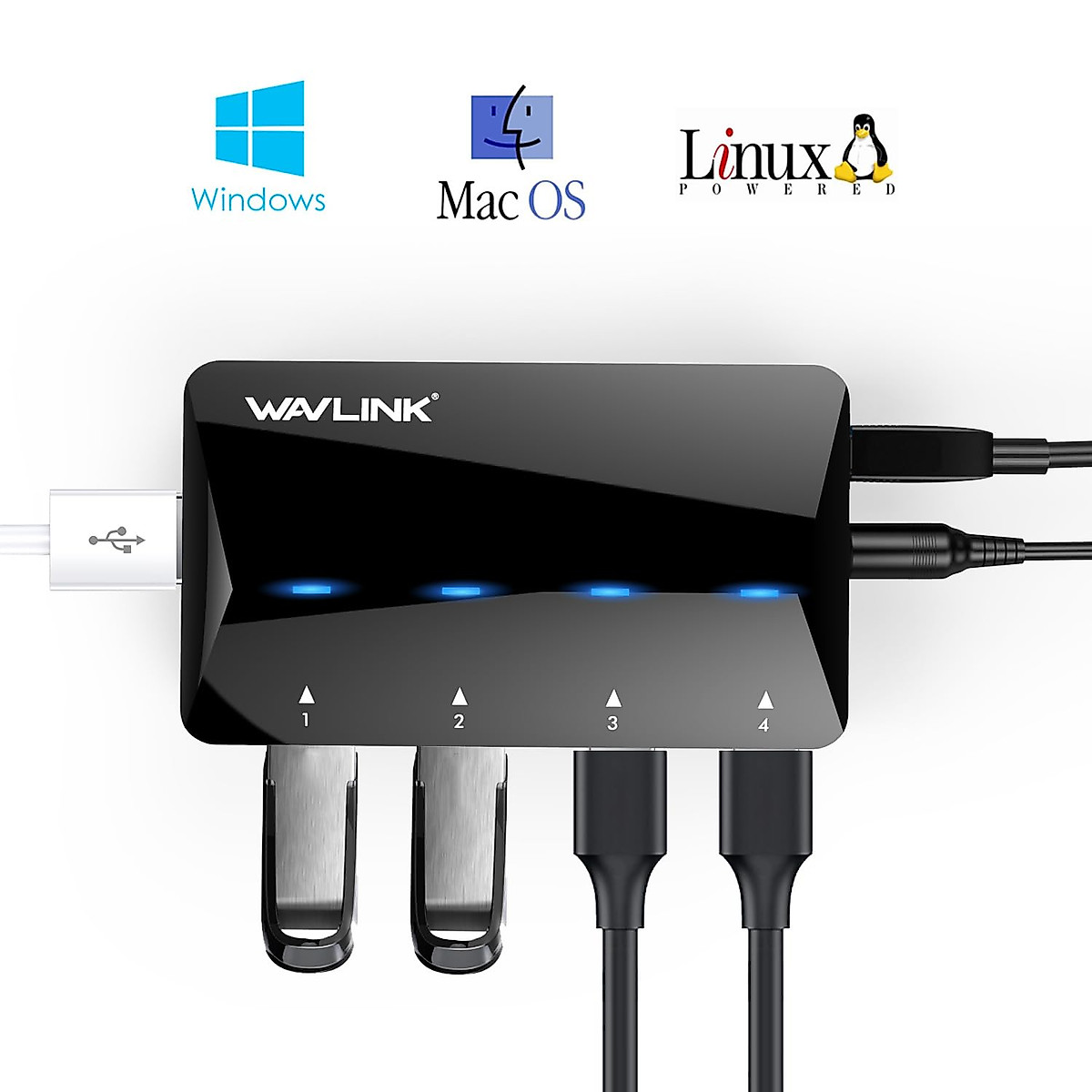 USB Powered Charging Hub,Wavlink USB Hub with 4 USB 3.0 Data Ports and 1 USB Smart Charging Port up to 2.4A,12V/2A Power Adapter, USB Splitter Support for Laptop,PC,Mac,Windows