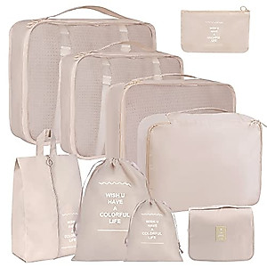 9 Set Packing Cubes for Suitcases, kingdalux Travel Luggage Packing Organizers with Laundry Bag, Compression Storage Shoe Bag, Makeup Bag, Clothing Underwear Bag, for Man & Woman