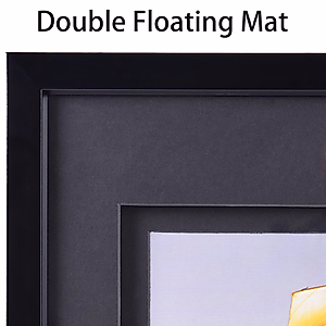 Yaetm 11x14 Double Floating Mat Picture Frame Set of 2, Display Picture 8x10 with Black Double Mat, Polished High Definition Real Glass, Wall Mounting Photo Frames, Black/Black