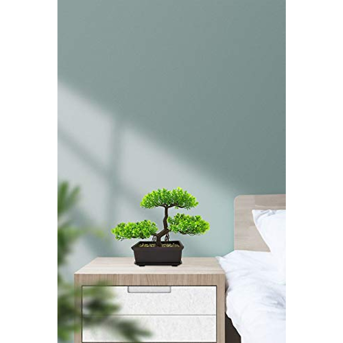 Rozwkeo Artificial Bonsai Tree, Small Pine, 11.4x8.6in, Plastic, Green, Decor, All Seasons, Pot