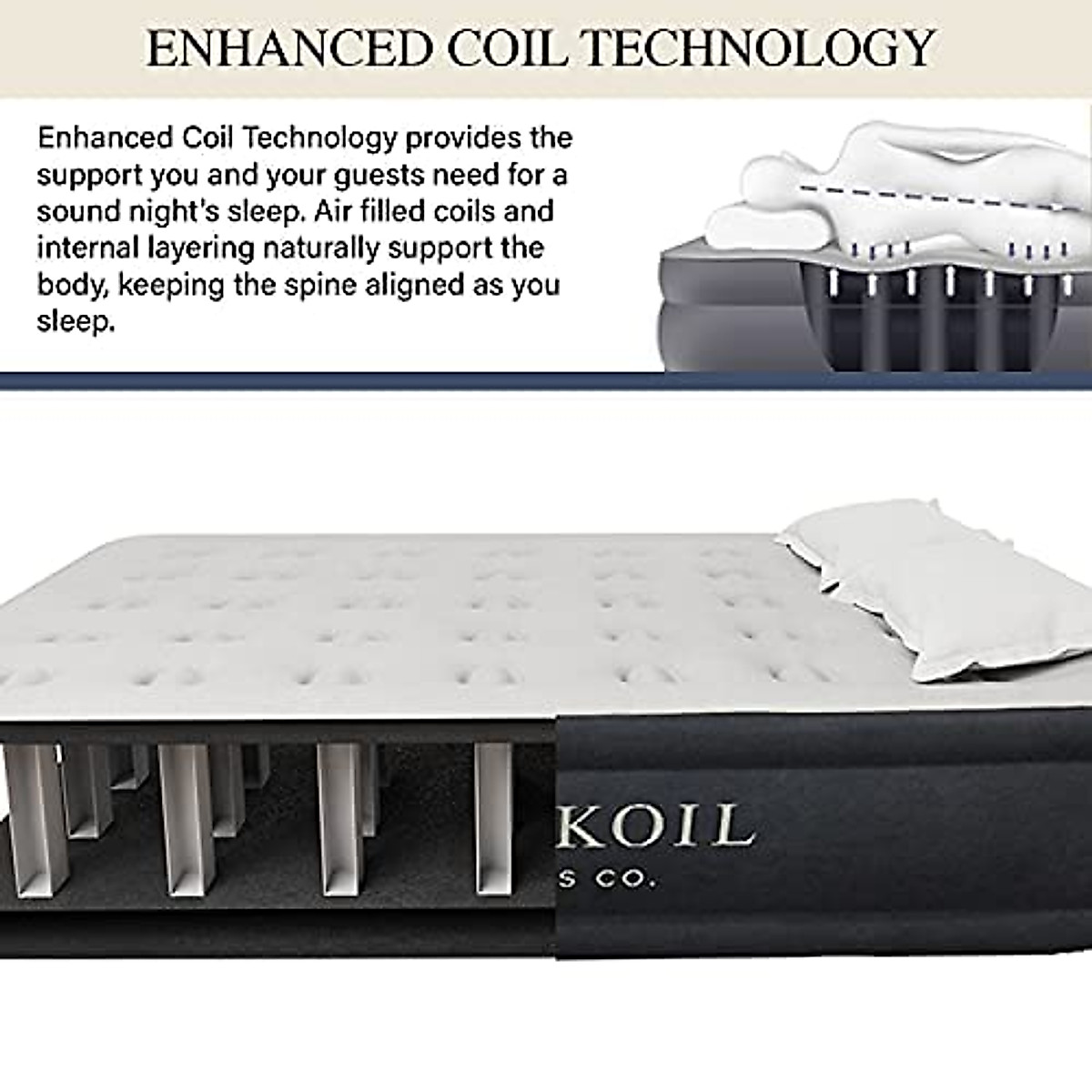 King Koil Luxury Queen Air Mattress with Built-in Pump for Home, Camping & Guests - Queen Size Inflatable Airbed Luxury Double High Adjustable Blow Up Mattress, Durable Portable Waterproof