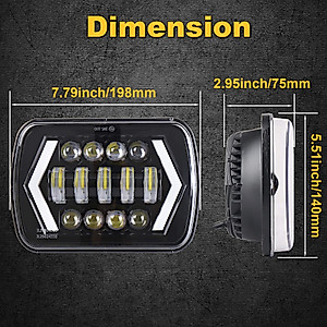 OVOTOR 7x6 inch Halo LED Headlights, 5x7 inch Square LED Headlamp with Arrow Angel Eyes DRL Turn Signal Light Replaces H6054 H5054 H6054LL 69822 Fit Trucks Wrangler XJ YJ Sedans GMC