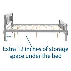 RIDFY Queen Platform Bed Frame with Headboard & Footboard, Wood Sleigh Bed Frame with Slats Support, No Box Spring Needed, Noise Free, Easy Assembly (Gray)