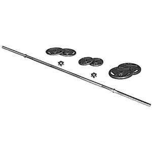 Signature Fitness Cast Iron Standard Weight Plates Including 5FT Standard Barbell with Star Locks, 45-Pound Set (35 Pounds Plates + 10 Pounds Barbell), Multiple Packages, Style #3