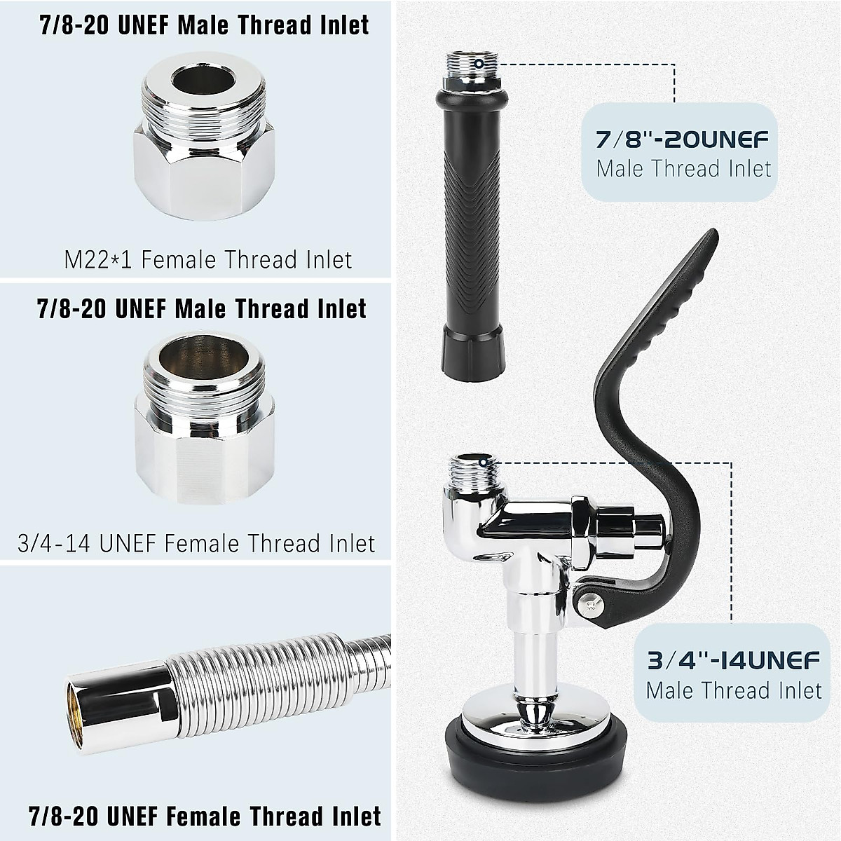 Spray Valve with 45” Commercial Sink Sprayer Hose and Pre Rinse Hose Spring, Pre Rinse Sprayer with Flexible Stainless Steel Hose & Spring Assembly for Commercial Kitchen Faucets (Black)