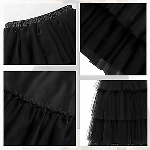 Timormode Women's Maxi Ruffle Tulle Layered Skirt A-Line Elastic Waist Swing Tiered Casual Long Skirt for Women Black XL