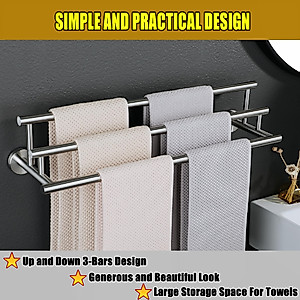 Alise Bath Towel Bars Towel Racks for Bathroom Lavatory,3 Towel Rails Large Towel Holder SUS304 Stainless Steel Towel Hanger Wall Mount,Brushed Nickel GYT6903-LS