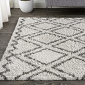 JONATHAN Y SHG103A-8 Soller Diamond Trellis Shag Indoor Area-Rug, Contemporary, Modern, Bohemian Easy-Cleaning,Bedroom,Kitchen,Living Room,Non Shedding, Beige/Dark Gray, 8 X 10