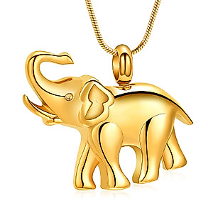 AIWENXI Animal Cremation Jewelry Elephant Urn Necklace for Ashes Stainless Steel Memorial Necklaces Keepsake Jewelry for Human Pet Ash Holder with Filler Tool(Gold)